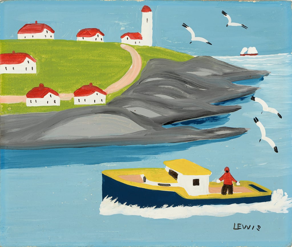 Boats Near the Lighthouse by Maud Lewis | Mayberry Fine Art