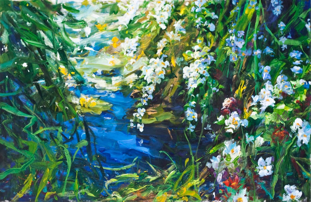 Pond With Flowers by John MacDonald | Mayberry Fine Art