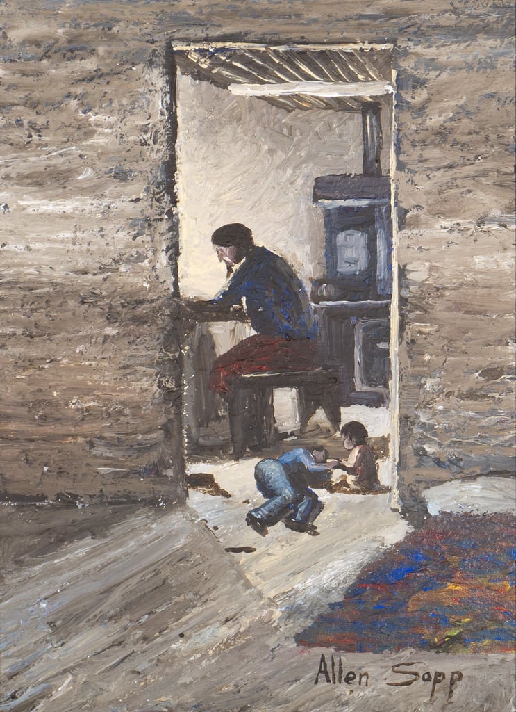 Playing with his little brother by Allen Sapp | Mayberry Fine Art